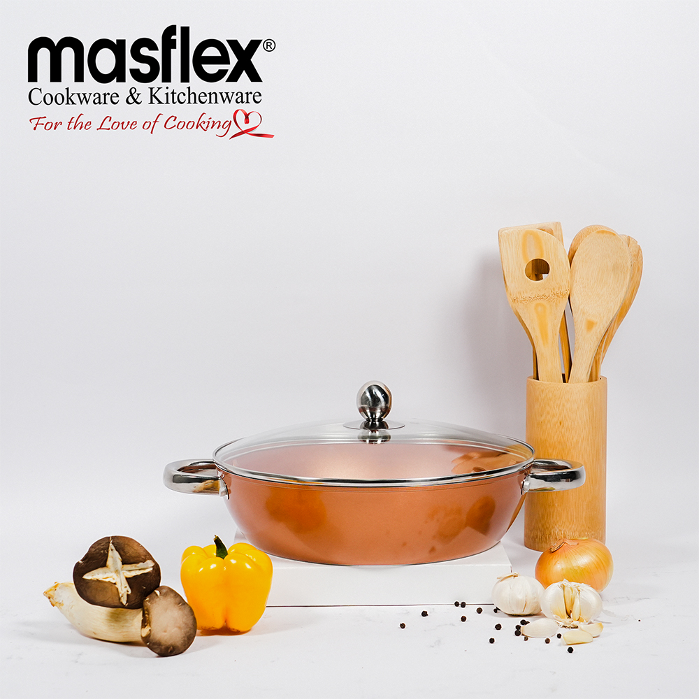 Masflex 28cm Copper Induction Skillet with Glass Lid - Masflex